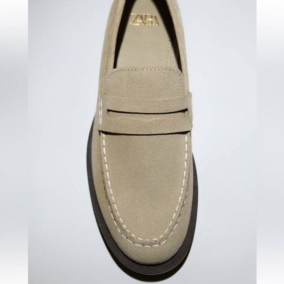 Zara | Shoes | Zara Suede Loafer Size 39sandy Brown Split Leather ...